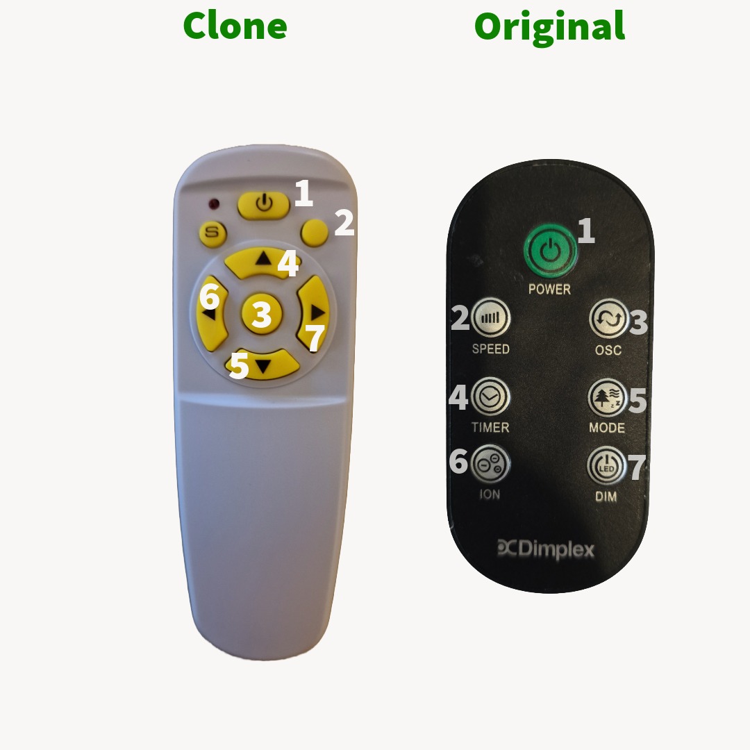 Dimplex Cooling Fan Replacement Clone Remote Control